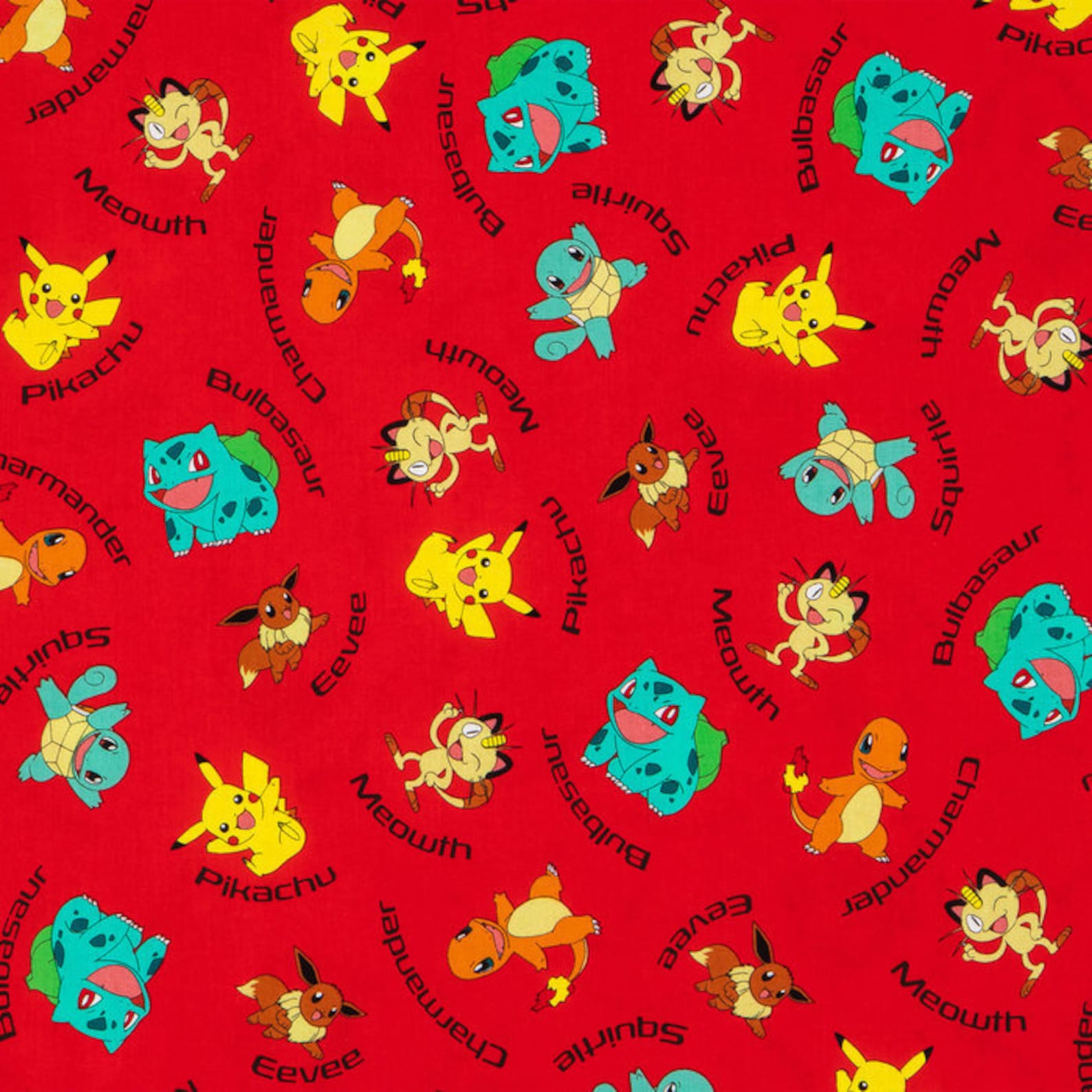 Pokemon Fabric by the Yard Pokemon Characters on Red - Etsy