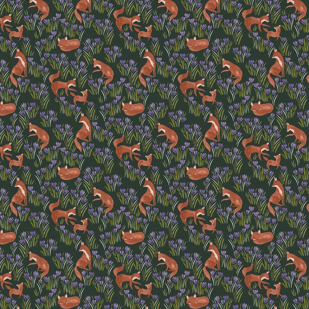 Woodland Cotton Fabric by the Yard - Floral Forest Crocus Field ...