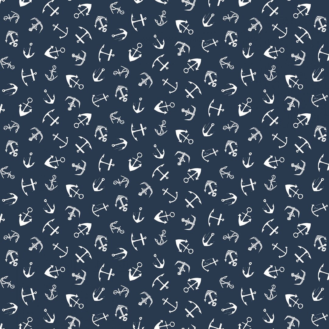 Nautical Cotton Fabric by the Yard Salty Anchors Indigo Dear Stella ...