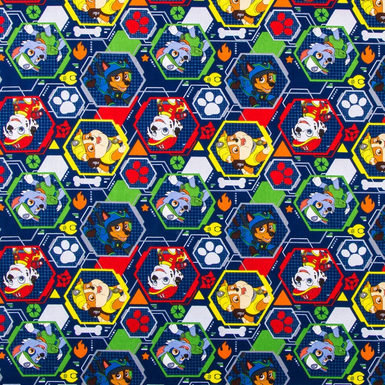 Paw Patrol Cotton Fabric By The Yard Mission Pawsible Blue Etsy