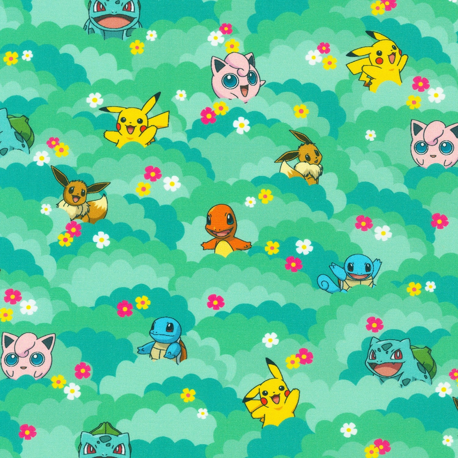 Pokemon Cotton Fabric by the Yard Pokemon Bushes Green | Etsy