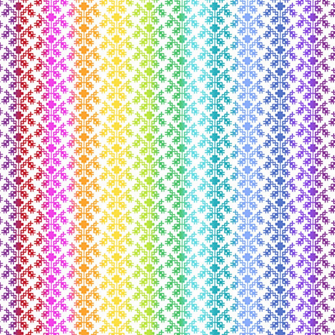 Rainbow Cotton Fabric by the Yard Rainbow Wonderland Vine Knit White ...