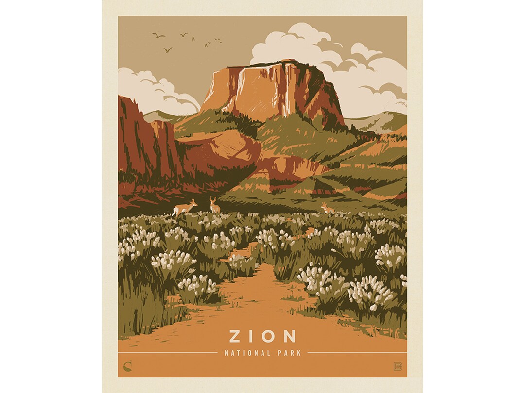 National Parks Cotton Fabric Panel - U.S. National Parks Spring Zion ...