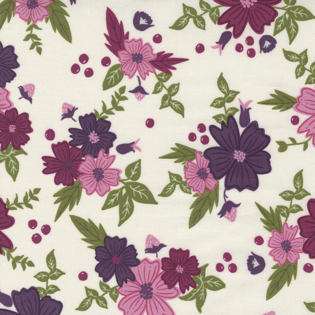 Floral Cotton Fabric by the Yard Wild Meadow Wildberry Porcelain ...