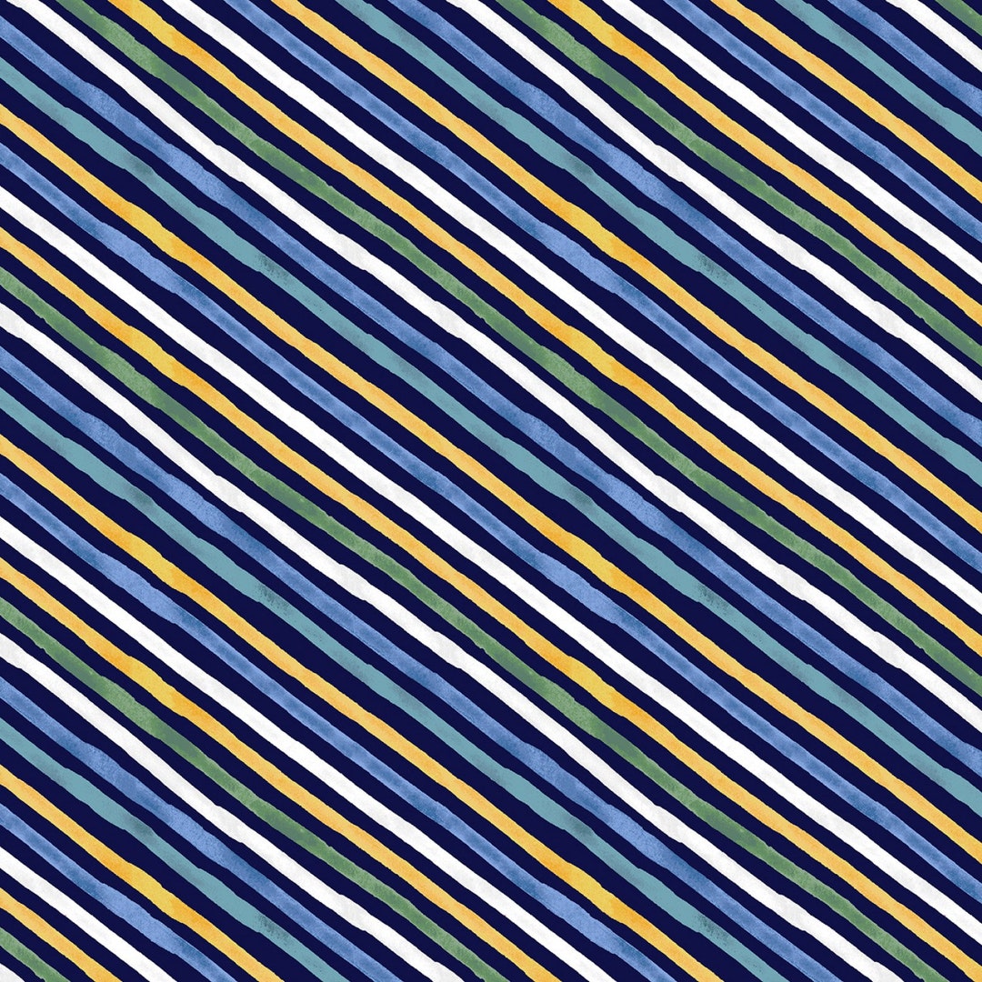 Striped Blender Cotton Fabric by the Yard Veranda Diagonal Stripe Navy ...