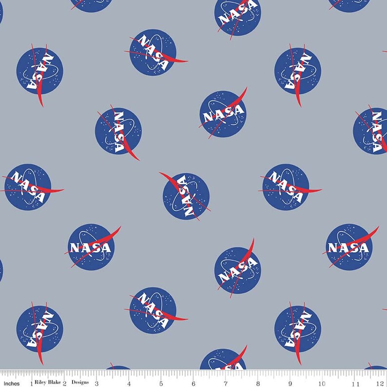 NASA Fabric by the Yard NASA Logo on Gray Riley Blake | Etsy