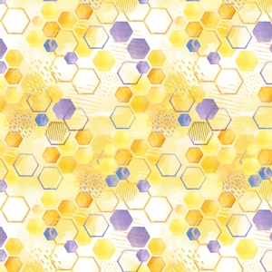 Hexagon Cotton Fabric by the Yard - Welcome to Our Hive Hi Honey Yellow ...
