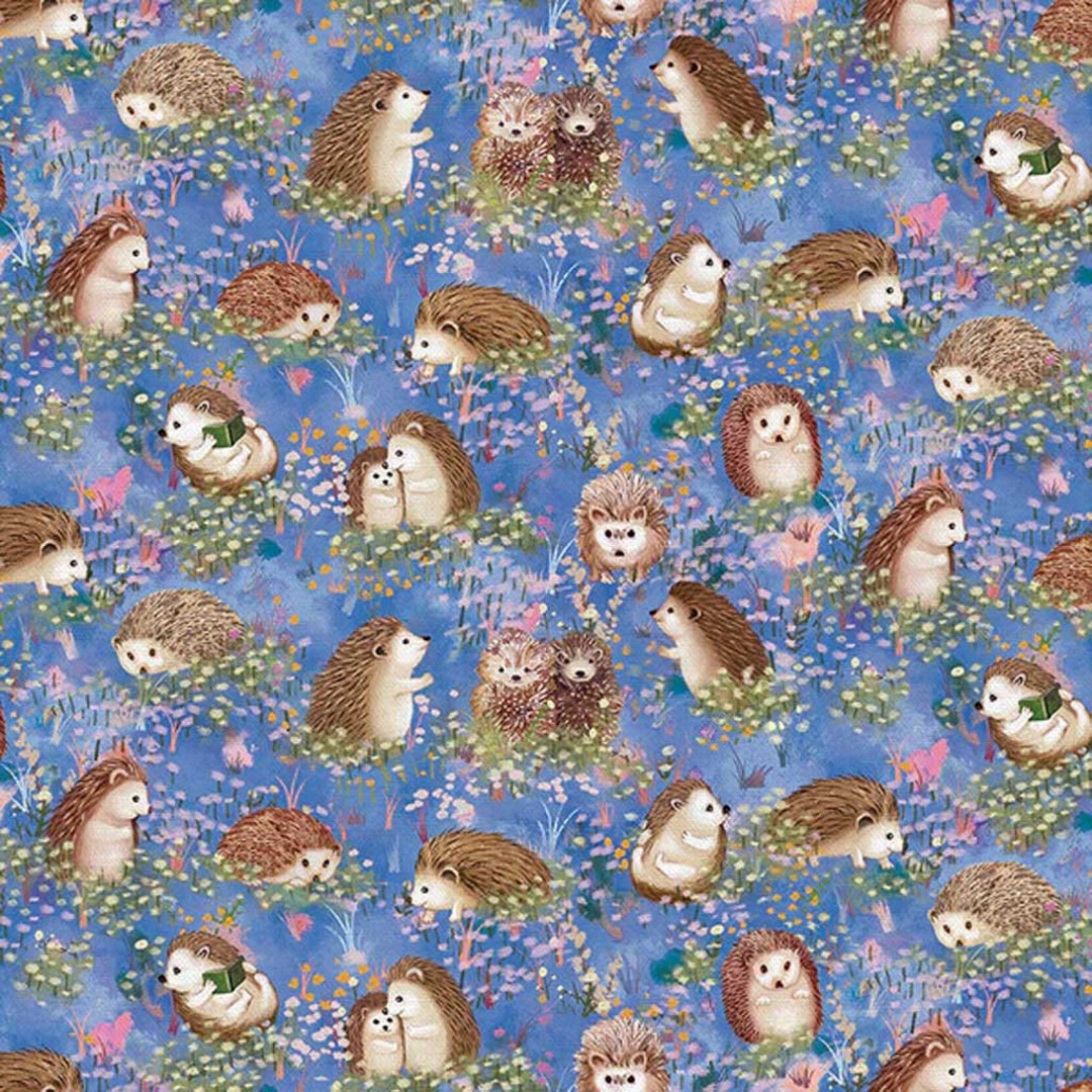 Hedgehog Cotton Fabric by the Yard - Hedgehog Village Hedgehogs Blue - Paintbrush Studio 120 ...