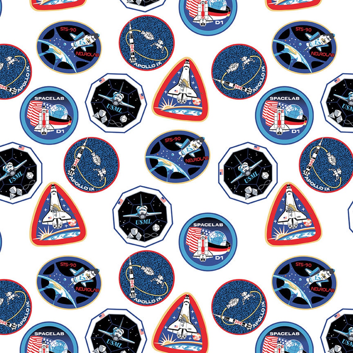 NASA Fabric by the Yard - NASA Patches on White - Riley Blake C7802 ...