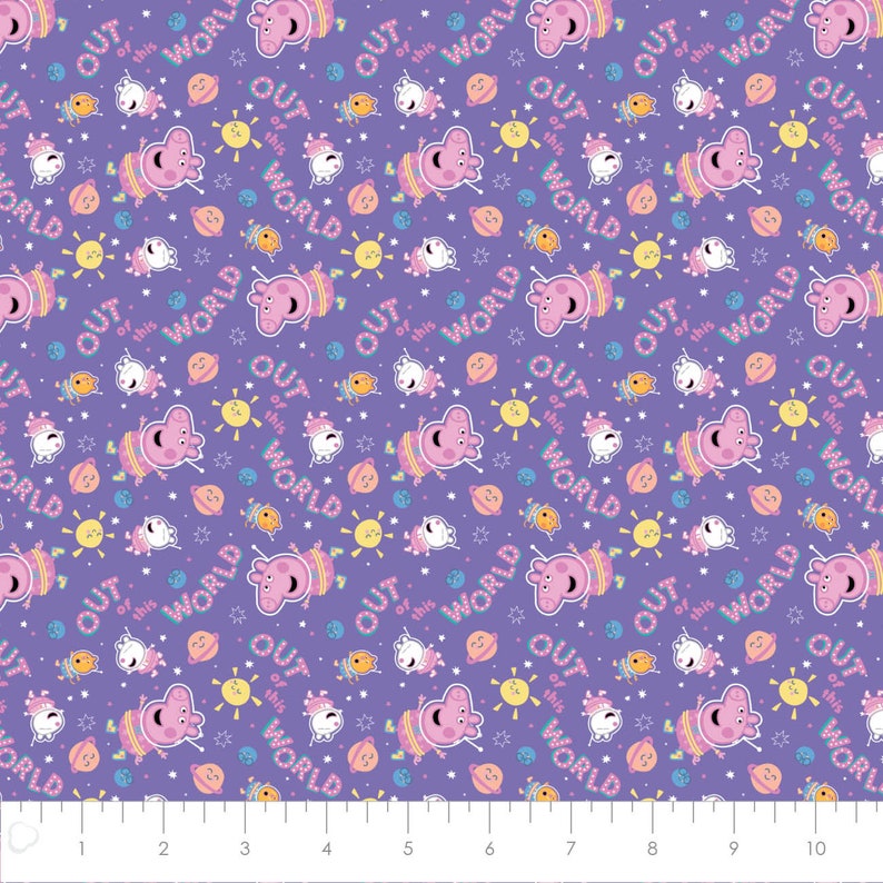 Peppa Pig Cotton Fabric by the Yard - Peppa Friends in Space Purple ...