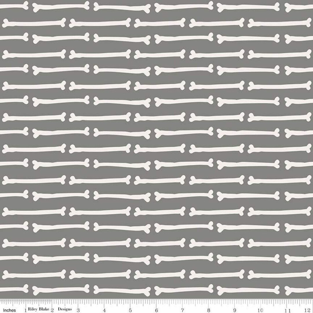 Bones Fabric by the Yard - Cats, Bats & Jacks Bones Gray - Riley Blake ...