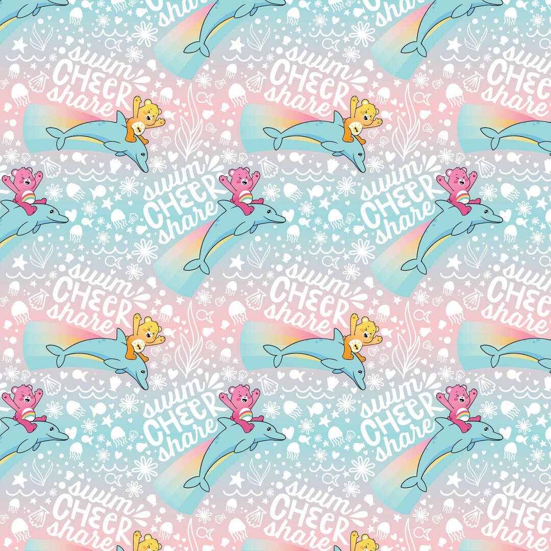 Care Bears Cotton Fabric by the Yard - Care Bears Mer Bears Swim Cheer ...