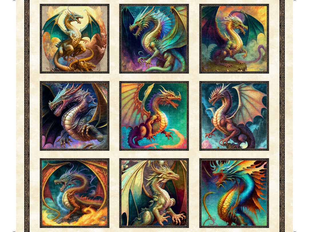 Dragon Cotton Fabric by the Yard - Dragon Fyre Large Dragon Picture ...