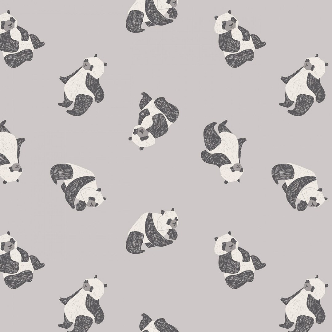 Panda Cotton Fabric by the Yard - New Here Nursery Pandas Fog - Dear ...