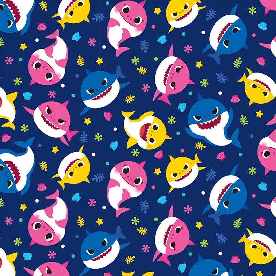 Baby Shark Fabric by the Yard - Shark Family Cotton - David Textiles BS ...