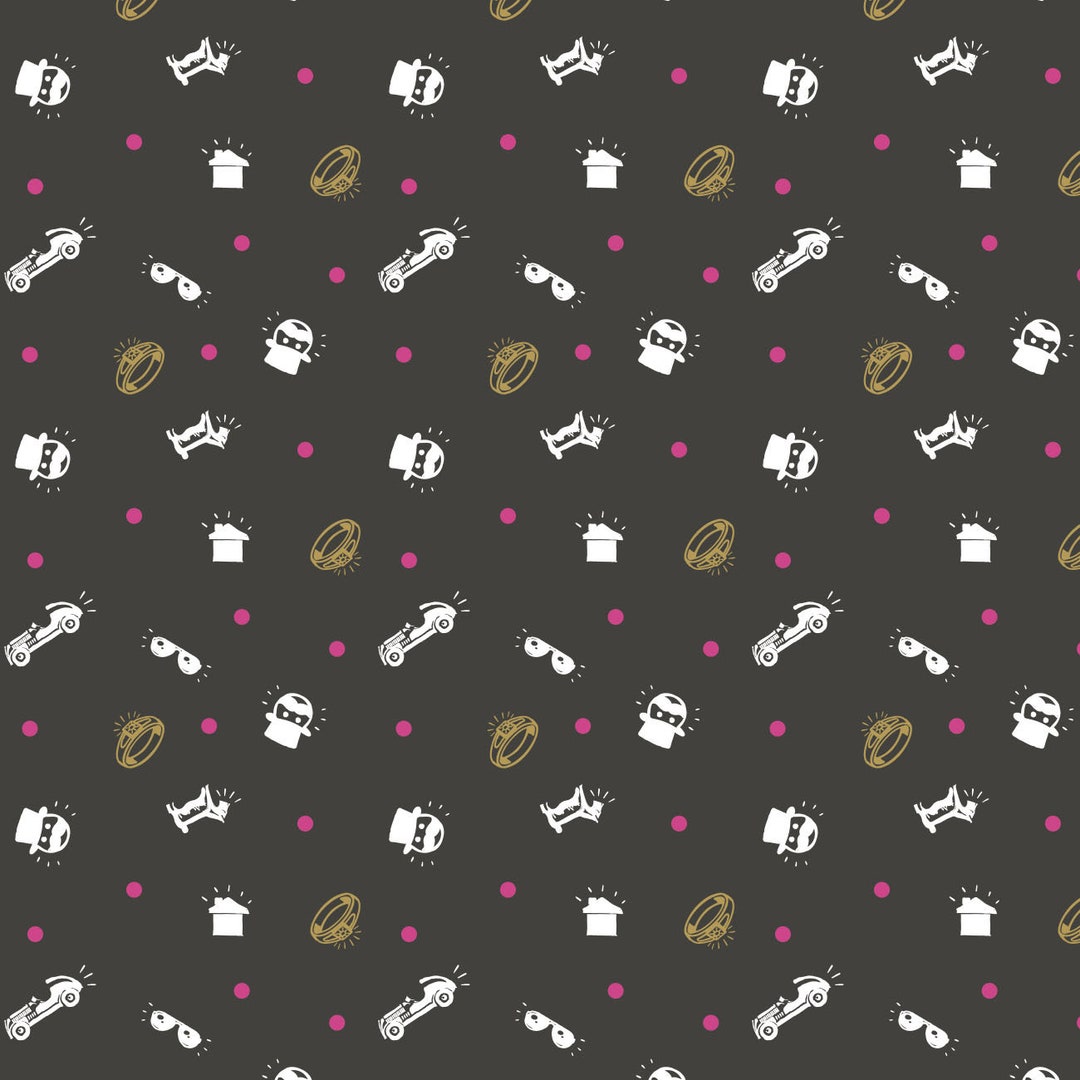 Monopoly Fabric by the Yard - Monopoly Game Tokens Black - Camelot ...