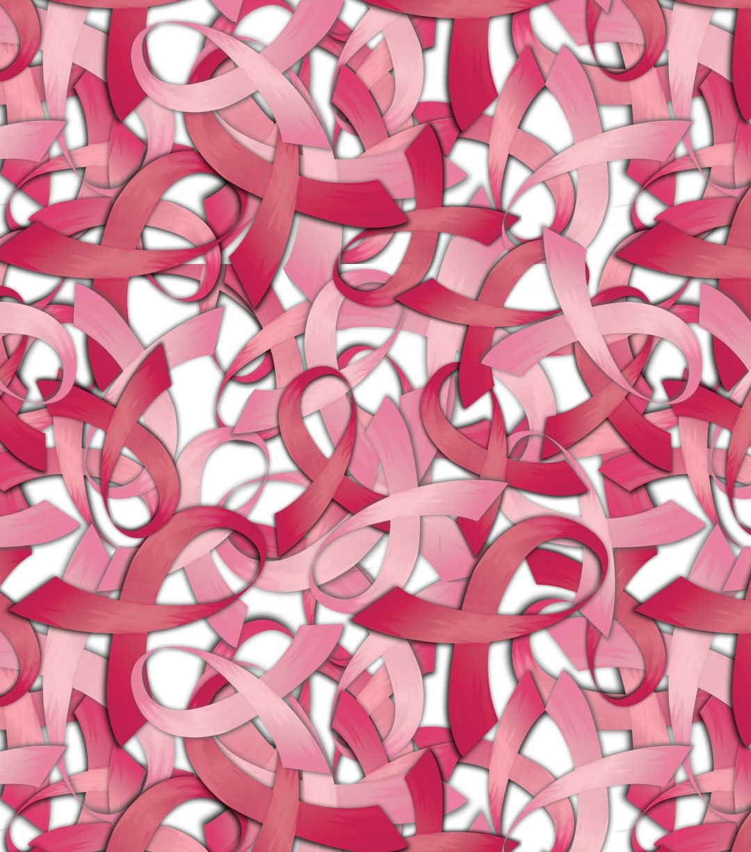 Breast Cancer Awareness Cotton Fabric - Ribbons on Ribbons White ...
