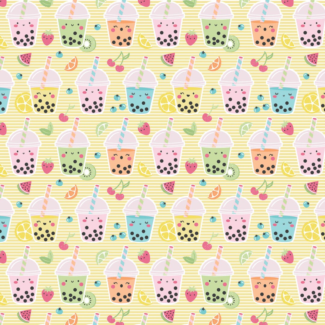 Boba Tea Cotton Fabric by the Yard Best-teas Every Flavor Teas Yellow ...