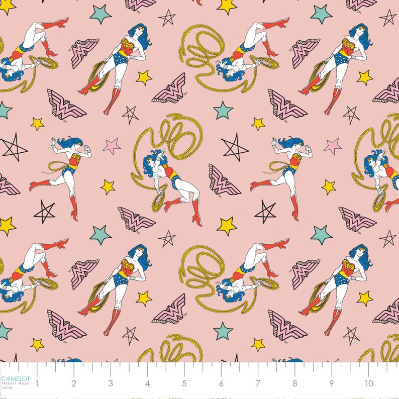 Wonder Woman Cotton Fabric by the Yard - DC Comics Super Hero Doodles ...