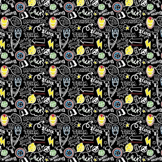 Marvel Superheroes Fabric by the Yard Marvel Doodle - Etsy