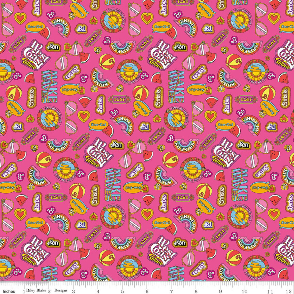 Barbie Cotton Fabric by the Yard - Malibu Barbie Icons Hot Pink - Riley ...
