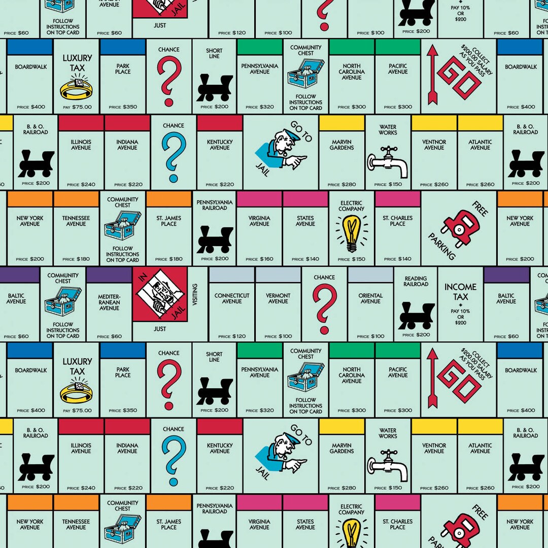 Monopoly Cotton Fabric by the Yard - Hasbro Gaming III Monopoly Board ...