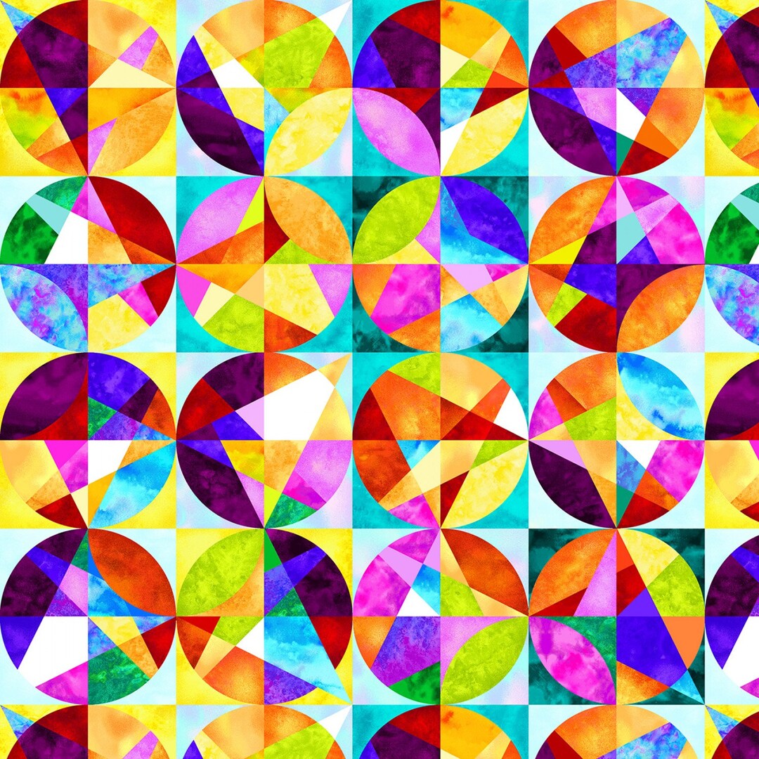 Geometric Cotton Fabric by the Yard Geofetti 2 Circle Stars White ...