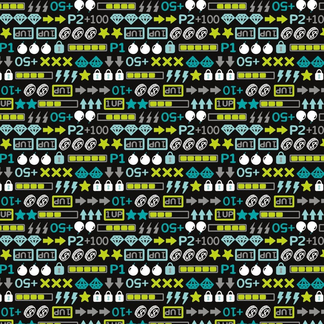 Video Game Cotton Fabric by the Yard - Game on Icons Black - Camelot ...