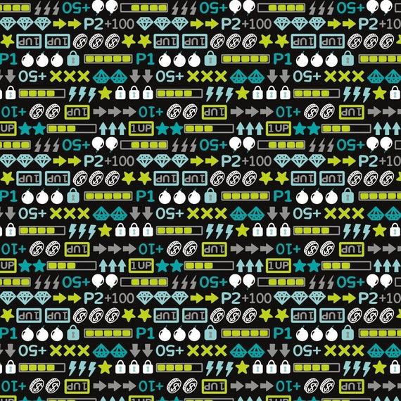 Video Game Cotton Fabric by the Yard Game on Icons Black | Etsy