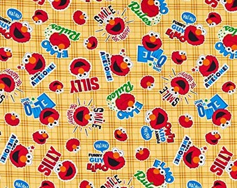 Sesame Street Cotton Fabric by the Yard Elmo and Stars Teal QT Fabrics ...