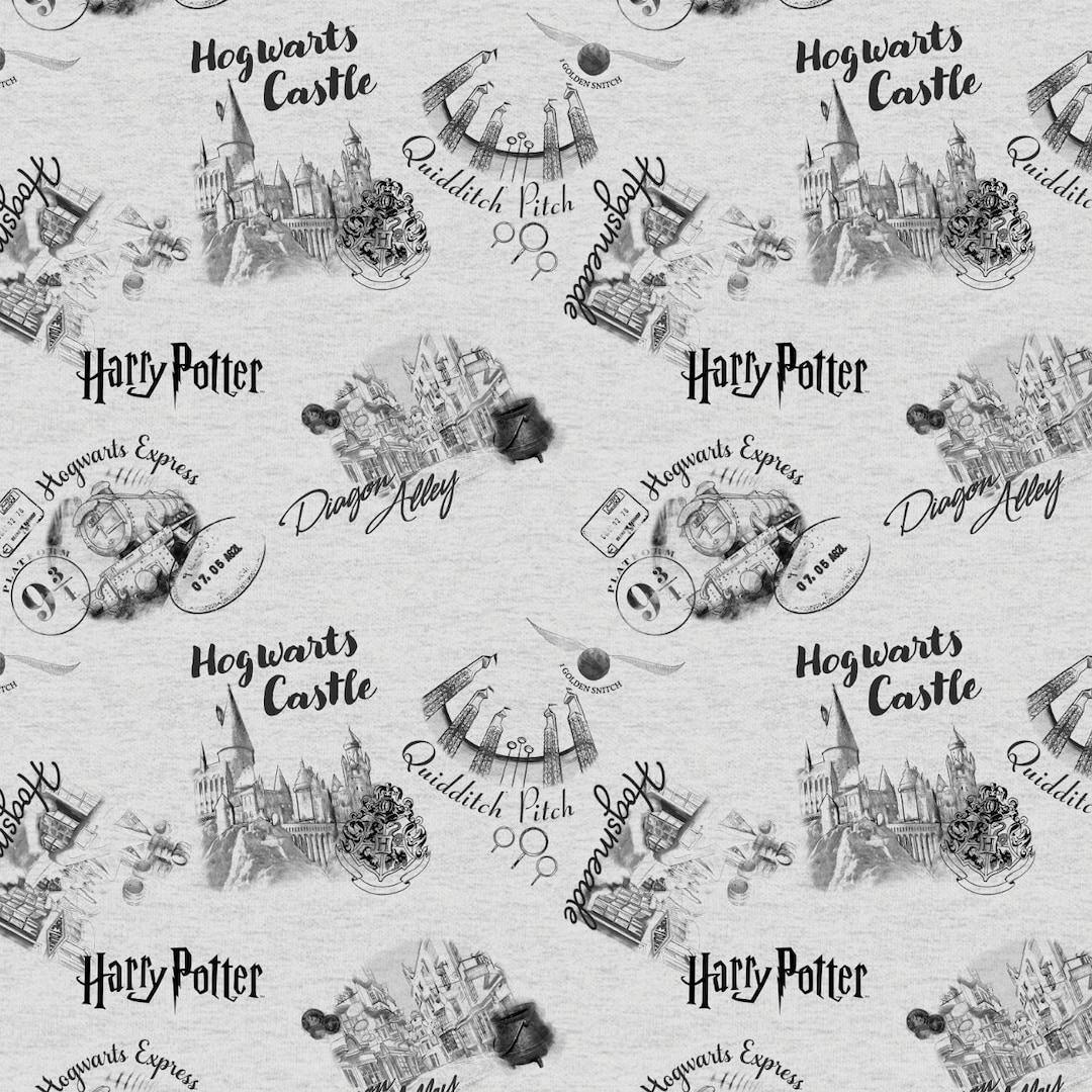 Harry Potter Cotton Fabric by the Yard - Harry Potter Stamps Wizarding ...