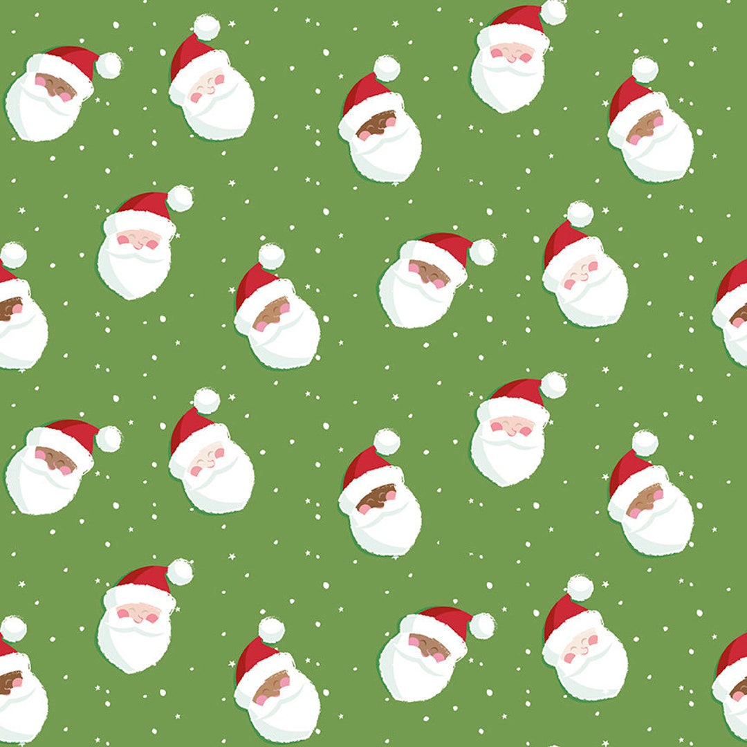 Santa Cotton Fabric by the Yard - Holly Holidays Santas Basil - Riley ...