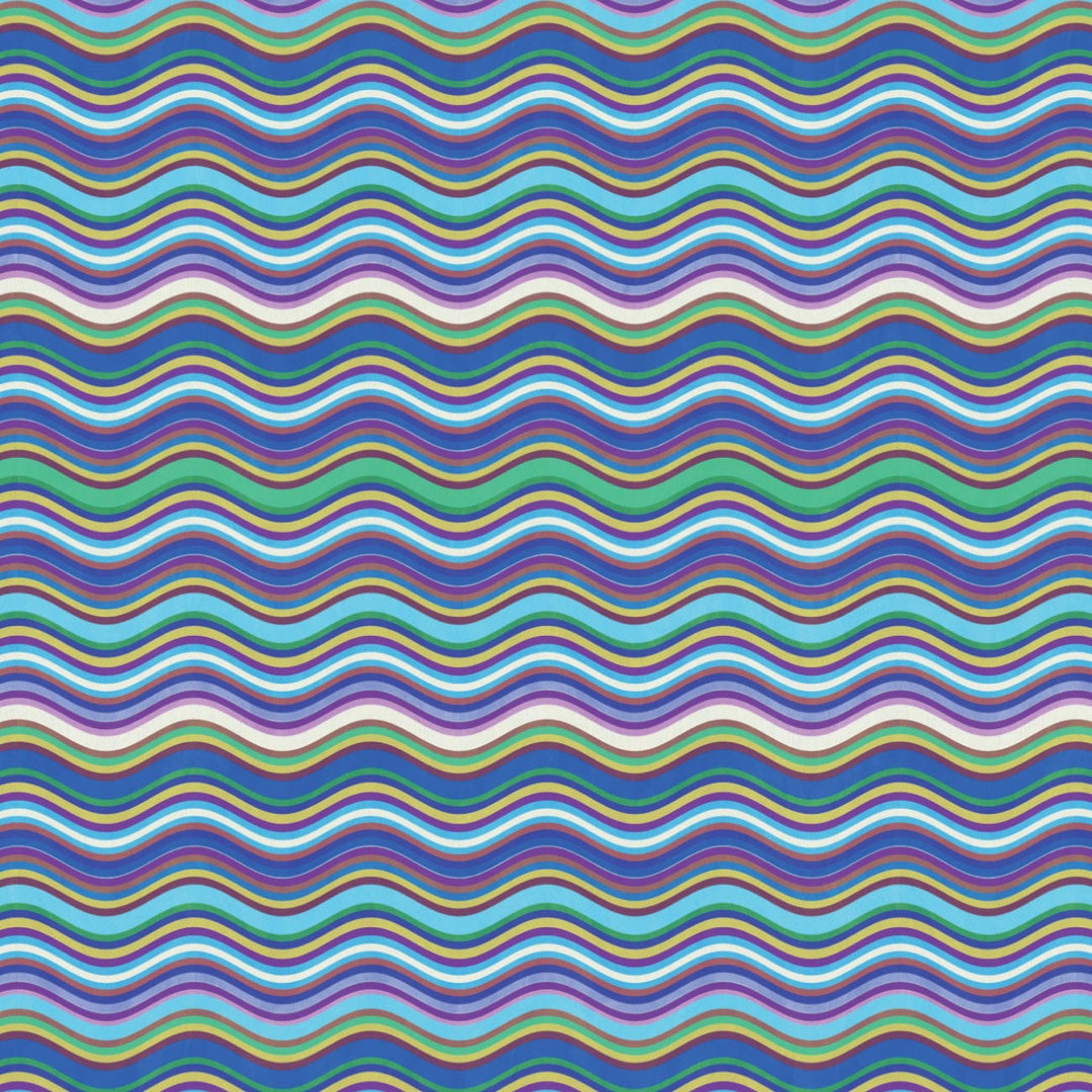 Geometric Cotton Fabric by the Yard - Ocean Story Stripe Waves Blue ...