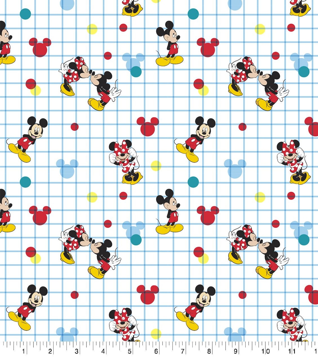 Mickey Mouse Cotton Fabric by the Yard - Mickey and Minnie Grid ...