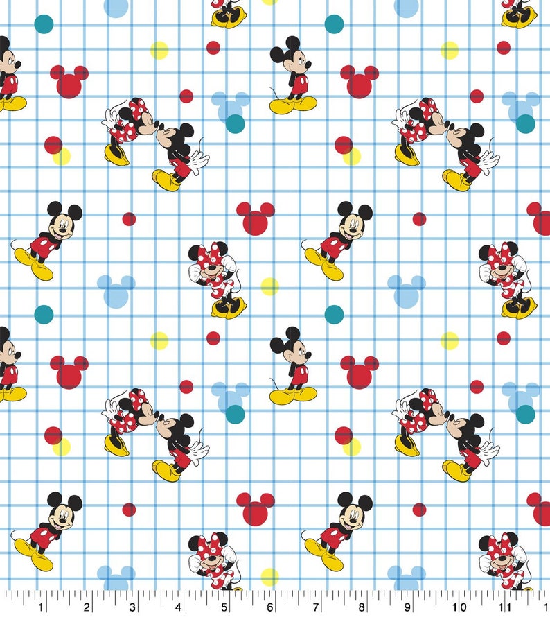 Mickey Mouse Cotton Fabric by the Yard Mickey and Minnie - Etsy