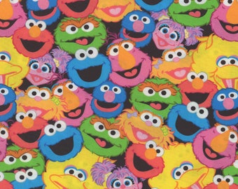 Sesame Street Cotton Fabric by the Yard Elmo and Stars Teal QT Fabrics ...