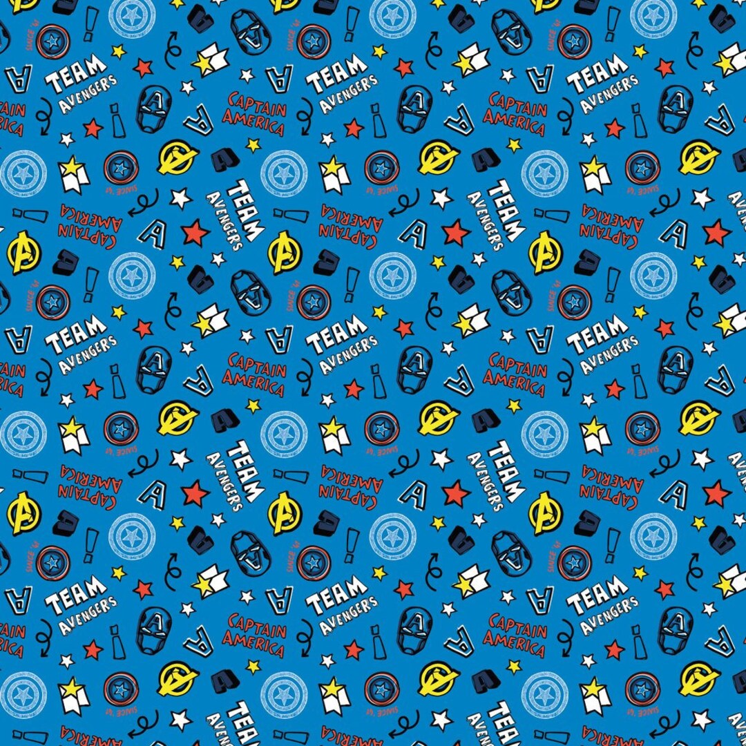 Captain America Cotton Fabric by the Yard - Doodle Shield Blue ...