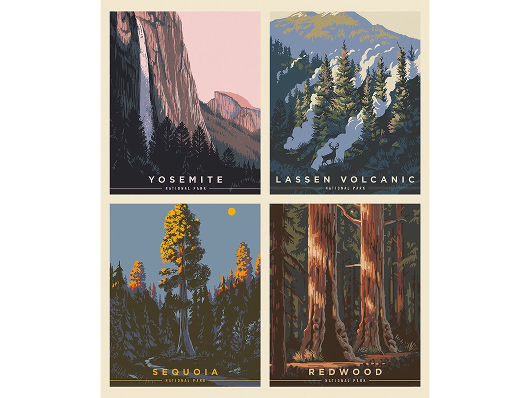 National Parks Cotton Fabric Panel - U.S. National Parks Pillow Panel ...