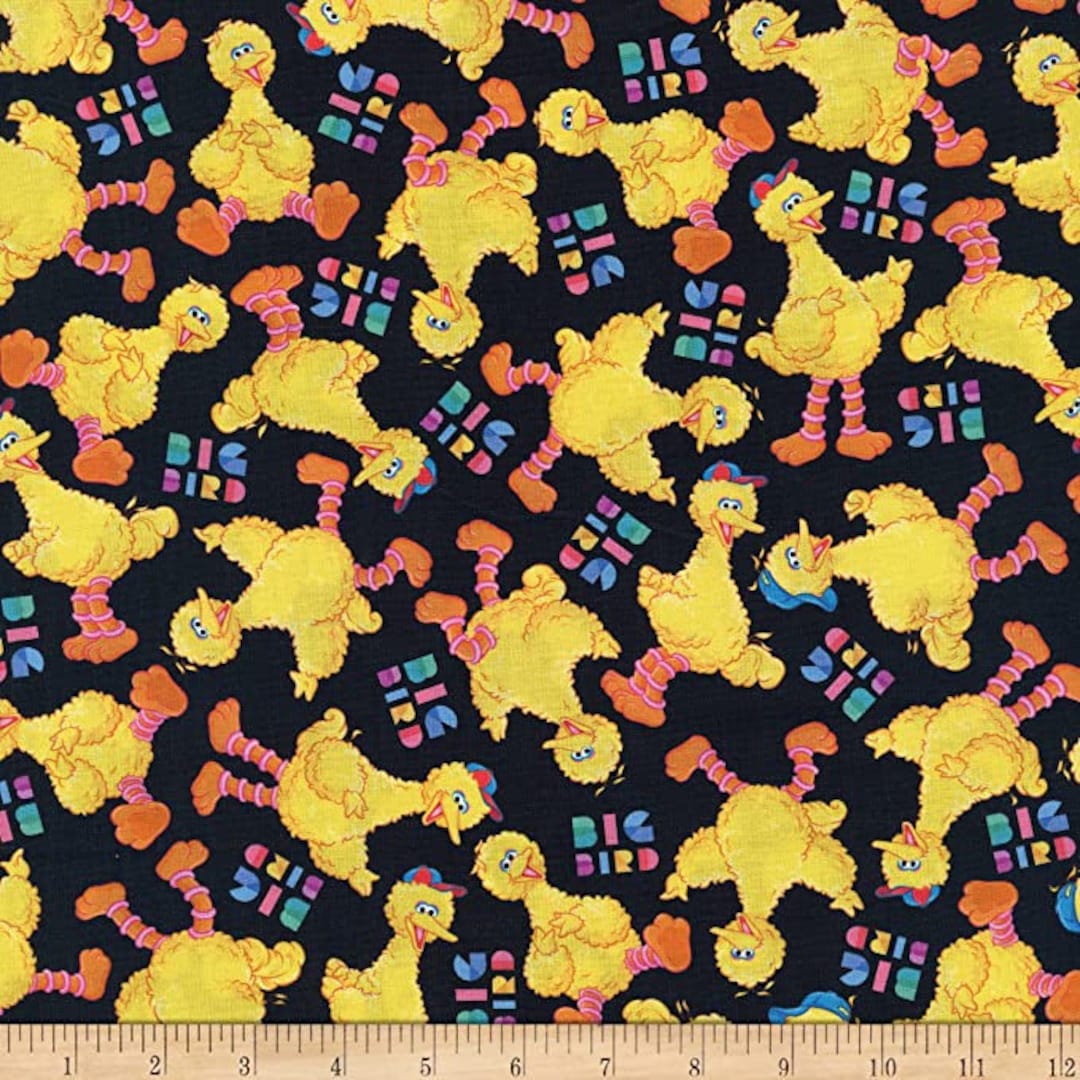 Sesame Street Cotton Fabric by the Yard - Big Bird Black - QT Fabrics ...