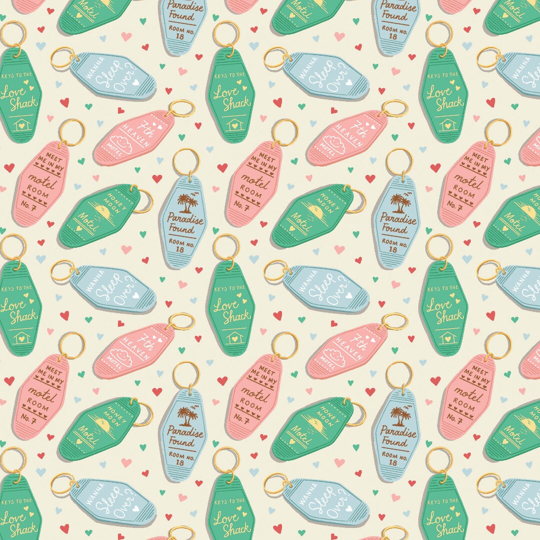Love Keys Cotton Fabric by the Yard - Character Valentine's Day Love ...