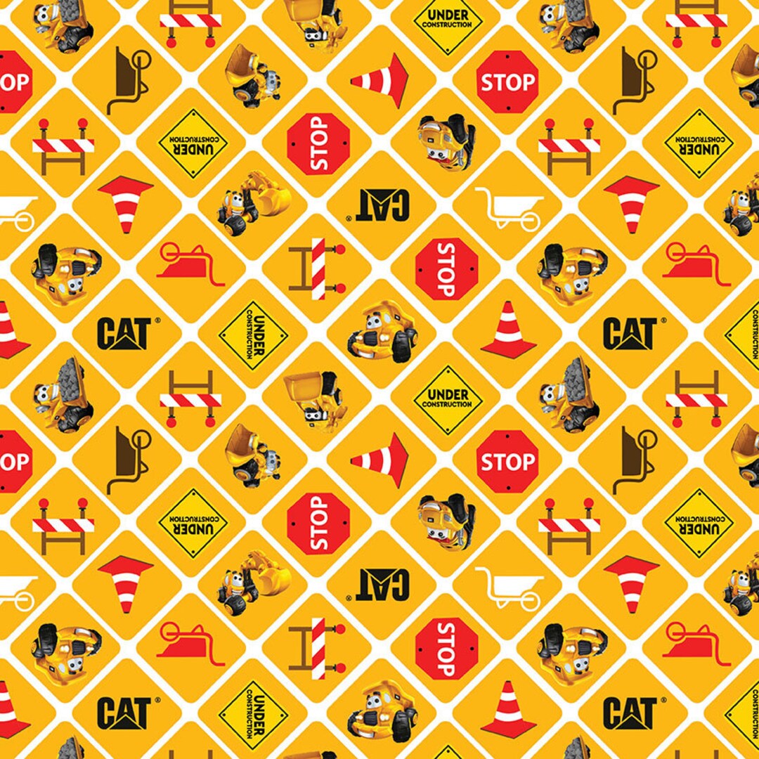 CAT Buildin Crew Cotton Fabric by the Yard - Caterpillar Construction ...