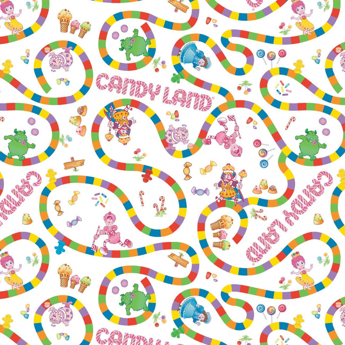Candy Land Cotton Fabric by the Yard - Hasbro Retro Gaming Candy Land ...