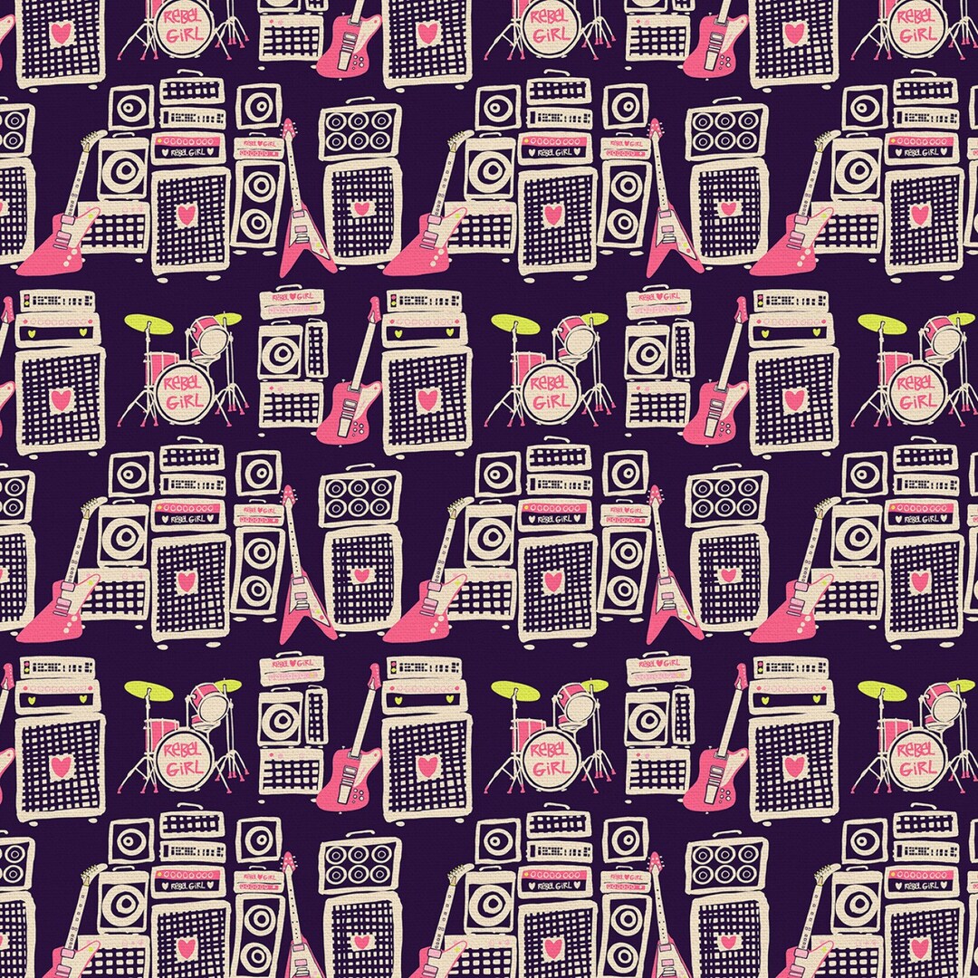 Rock and Roll Cotton Fabric by the Yard Rebel Girl Sound Speakers and ...