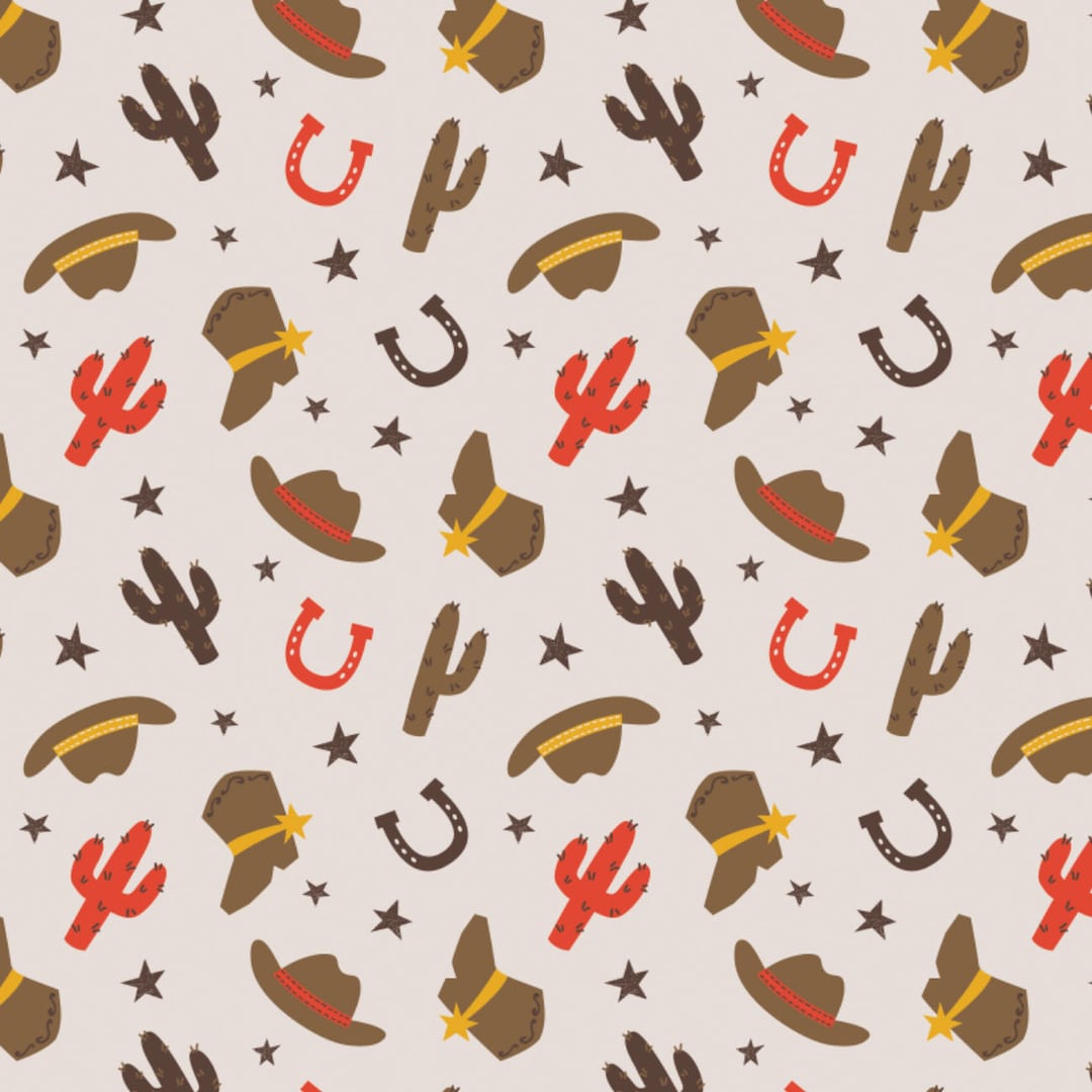 Cowboy Cotton Fabric by the Yard - Hey Cowboy Western Toss Cream ...