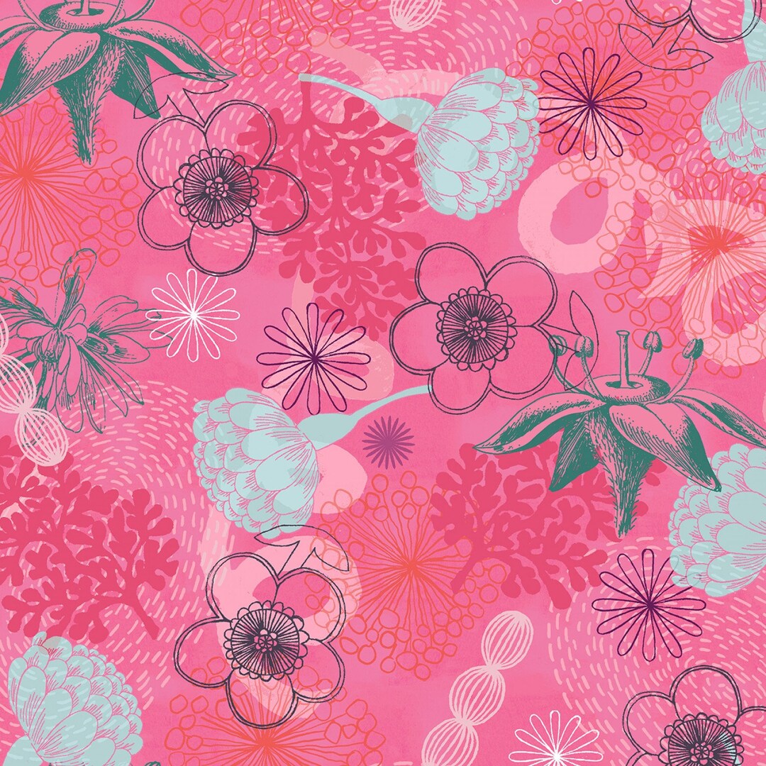 Modern Bright Cotton Fabric by the Yard - Bright World Botanical Bright ...