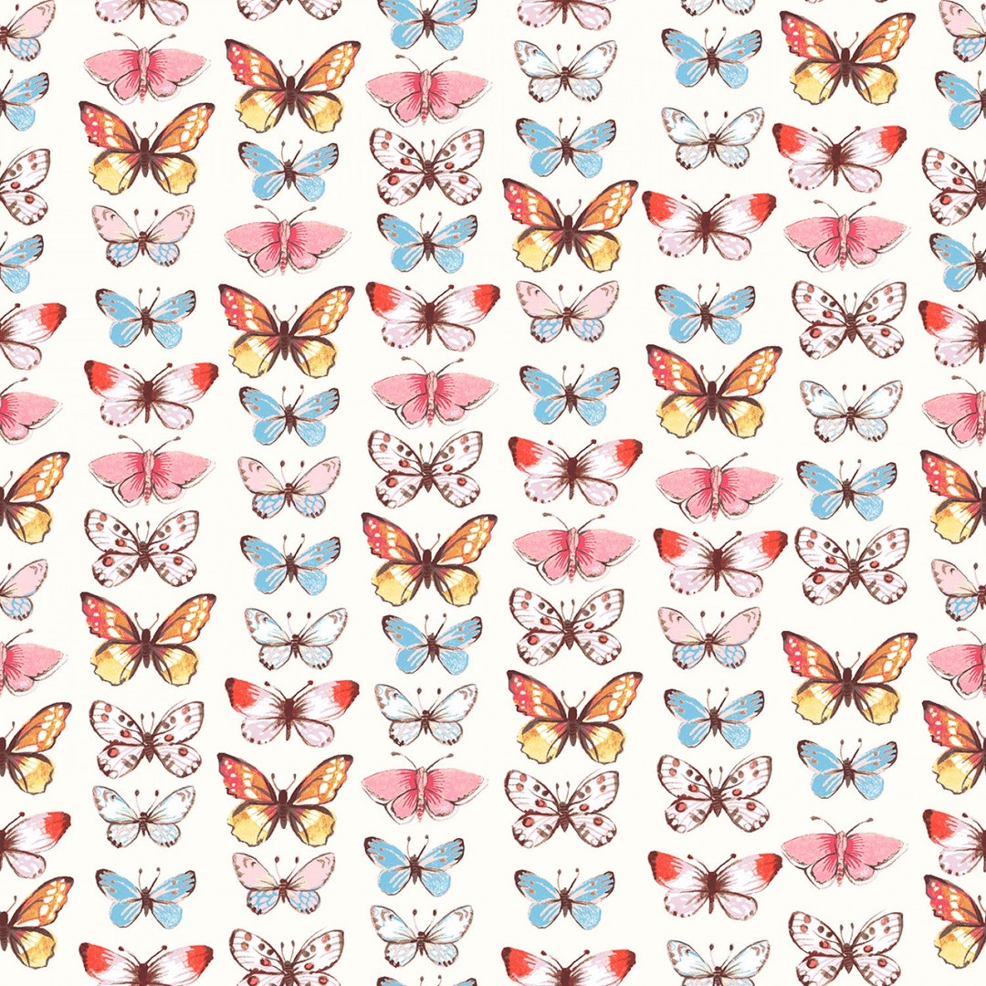 Butterfly Cotton Fabric by the Yard - Farm Meadow Butterflies Ivory ...