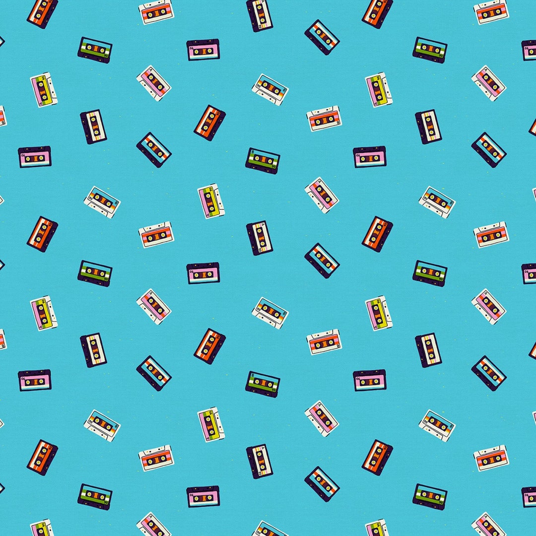 Cassette Tape Cotton Fabric by the Yard - Drivin' Down 9 Cassettes Blue ...