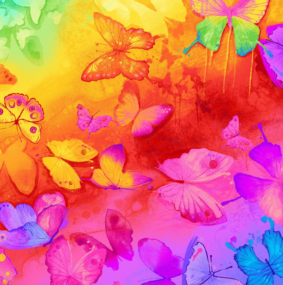 Butterfly Cotton Fabric by the Yard - Bright Butterflies Digitally ...