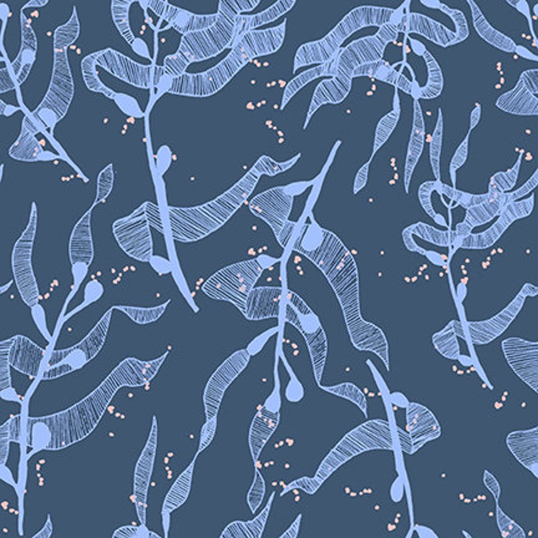 Ocean Cotton Fabric by the Yard - Ocean Adventures Seaweed Blue - Lisa ...