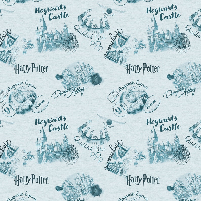 Harry Potter Cotton Fabric by the Yard - Harry Potter Stamps Wizarding ...